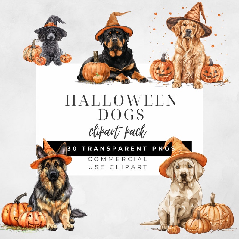 Halloween Dog Clipart Bundle, Watercolour Halloween Clip Art, Dog Clip ...