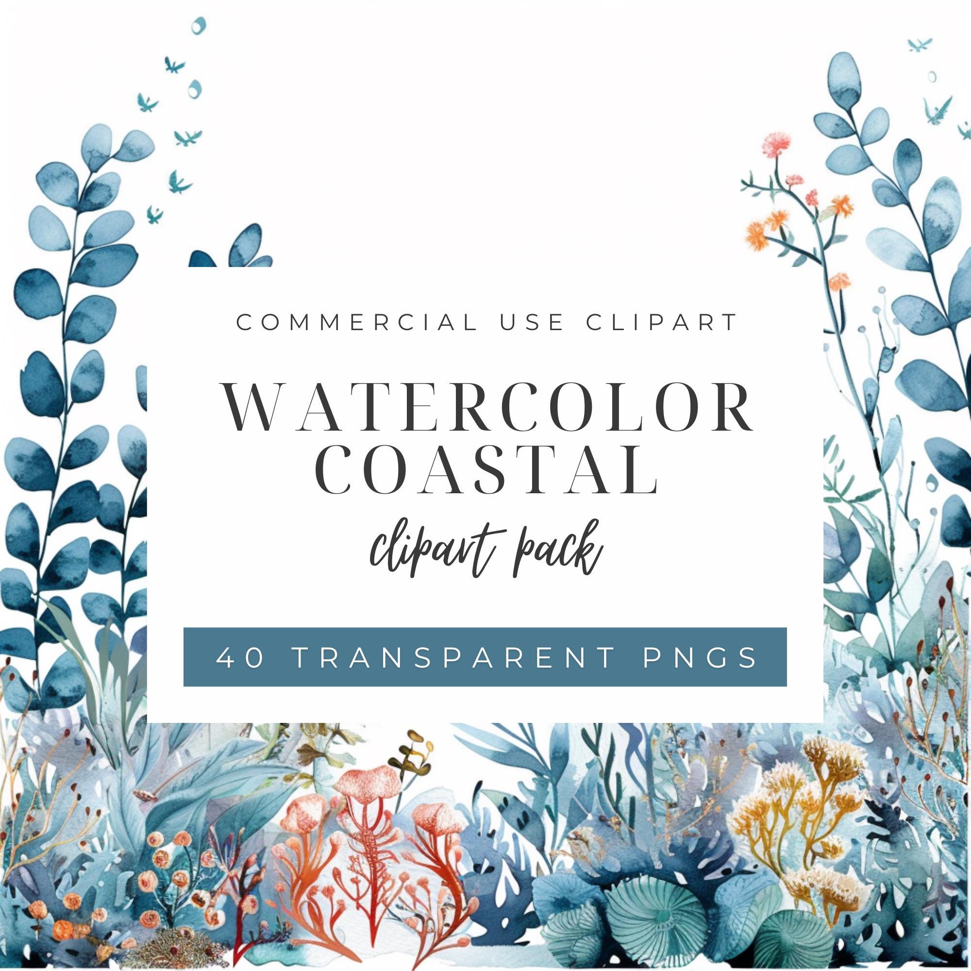 Watercolor Coastal Clip Art, Summer Seascape Nautical Beach, Beach Clip ...