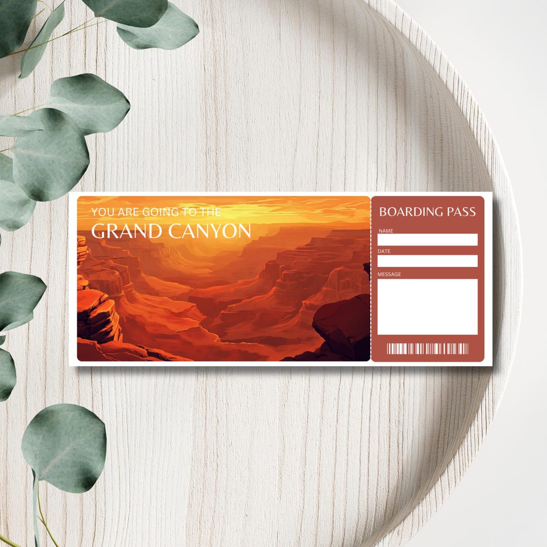 Printable Grand Canyon Boarding Pass,grand Canyon Trip Reveal Ticket ...