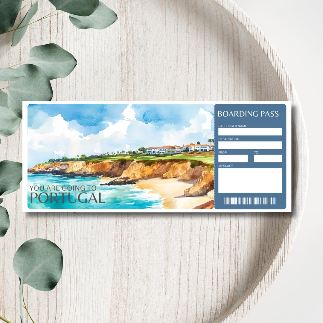 Portugal Boarding Pass,editable Plane Ticket,portugal Trip Reveal ...
