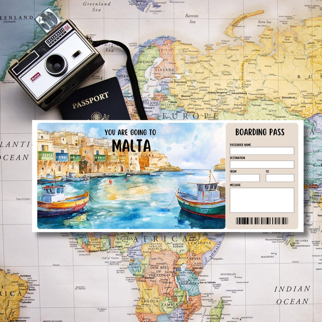 Printable Malta Boarding Pass,editable Plane Ticket, Malta Trip Reveal ...