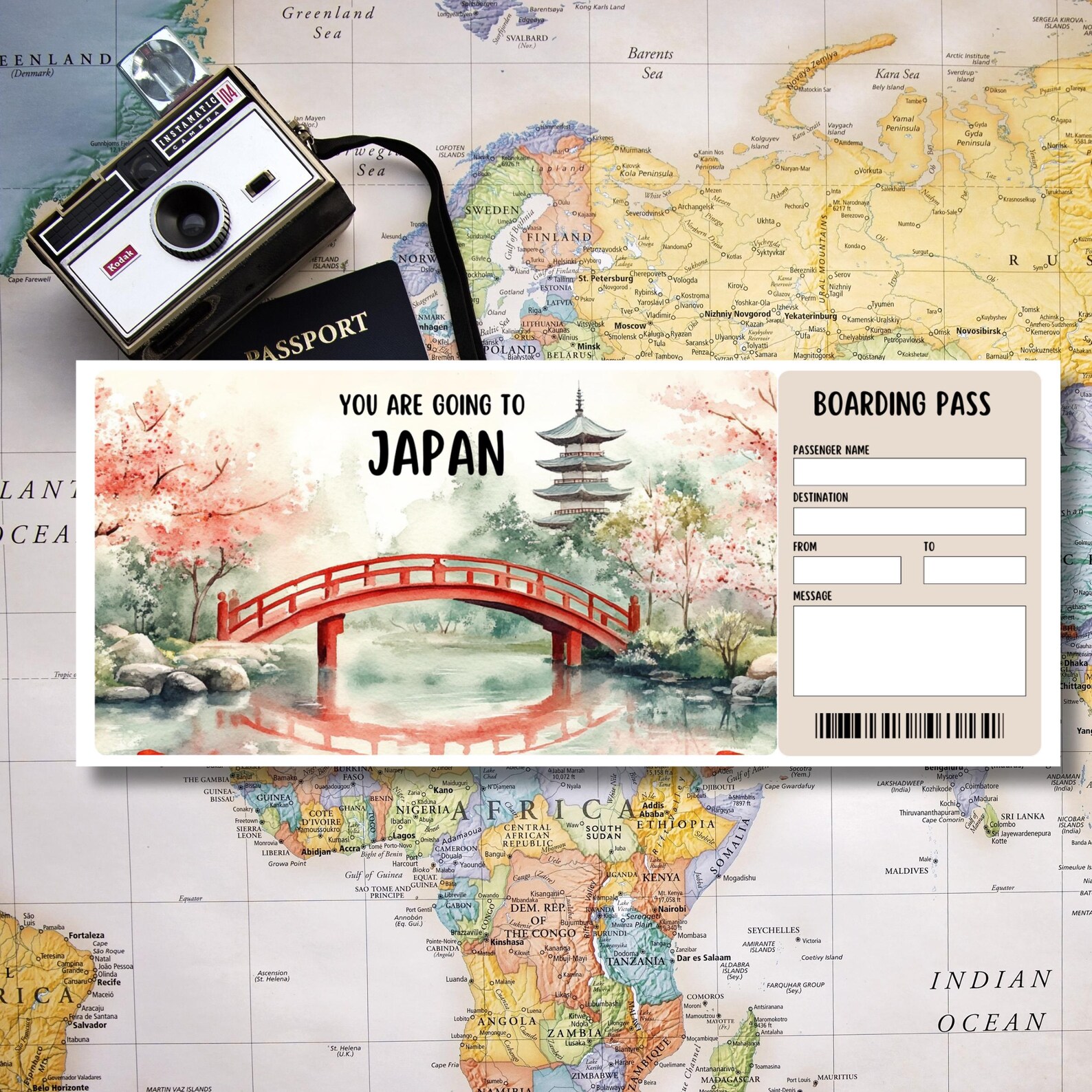 Printable Japan Boarding Pass,editable Plane Ticket, Japan Trip Reveal ...