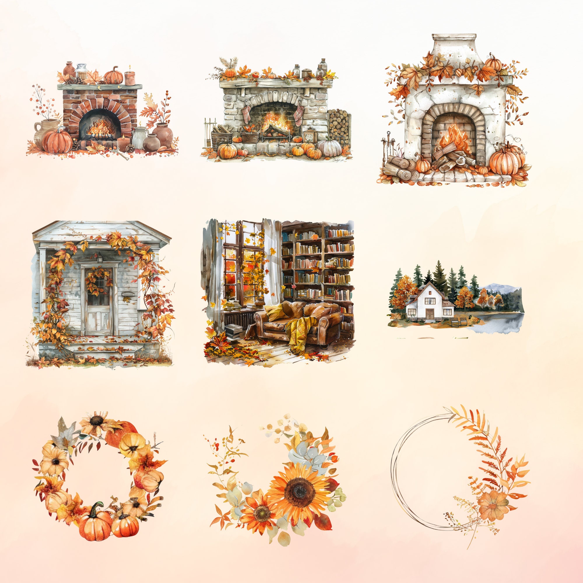 Autumn Clip Art, Cosy Autumn Clip Art, Watercolour Fall Clip Art ...