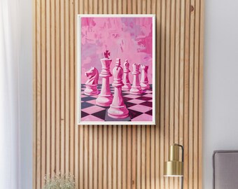 Preppy Pink Chess Poster, Funky Pink Aesthetic Wall Art, Preppy Room ...