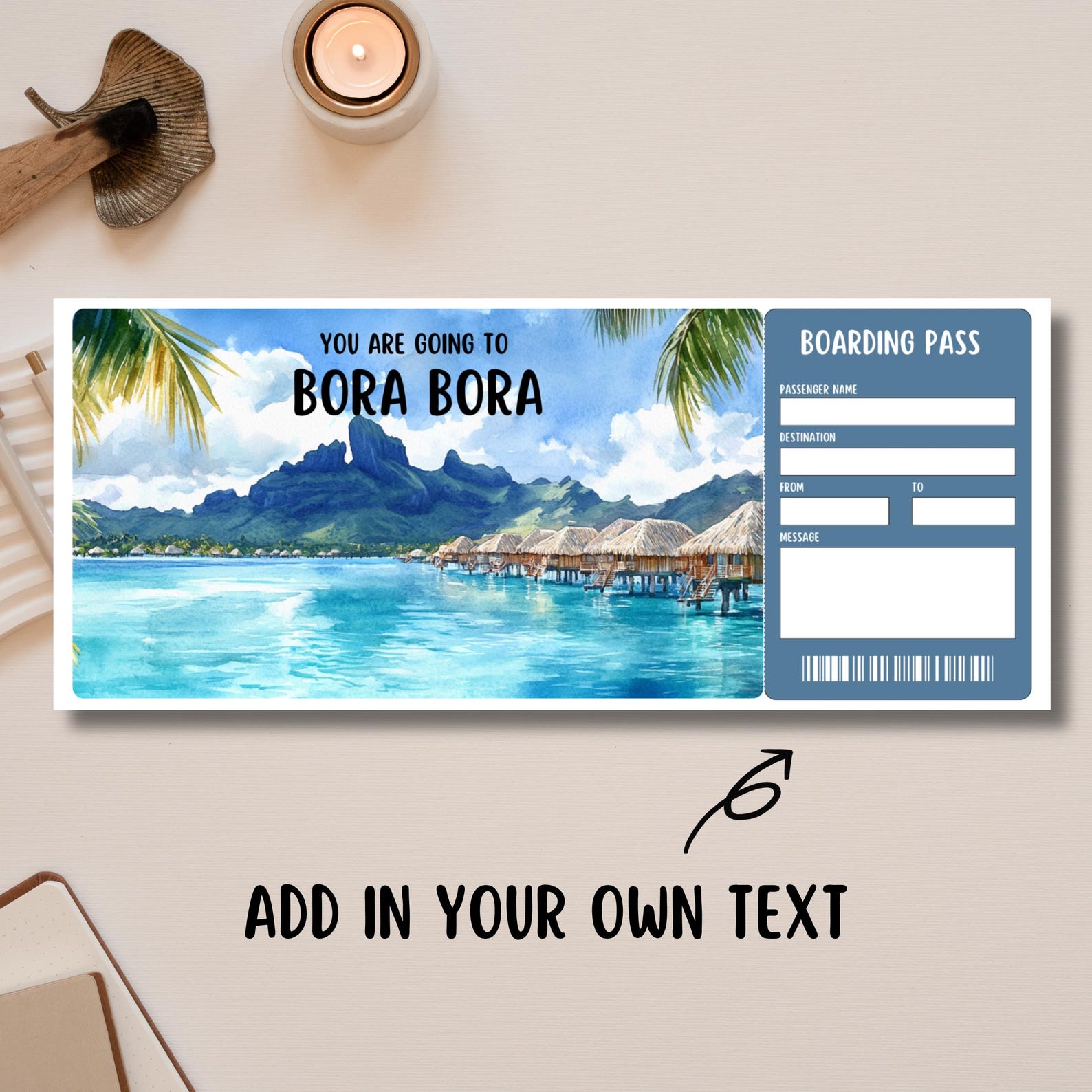 Printable Bora Bora Boarding Pass,editable Plane Ticket,bora Bora Trip ...