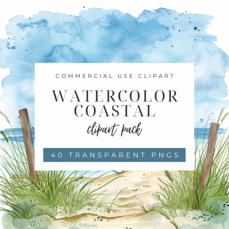 Watercolor Coastal Clip Art, Summer Seascape Nautical Beach, Beach Clip ...