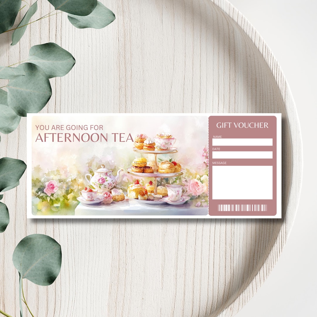 Afternoon Tea Editable Voucher, Birthday Gift Voucher, Experience Gift ...