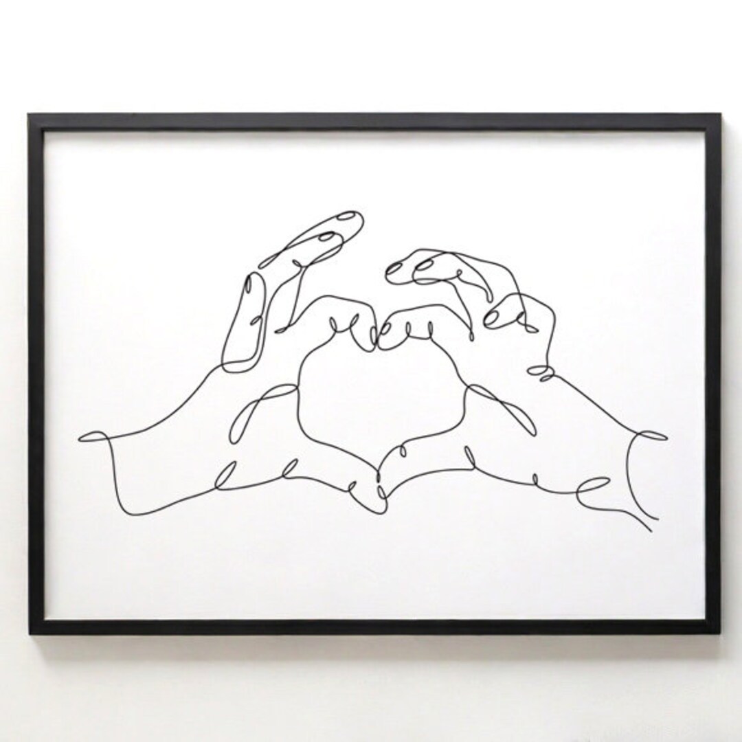 Heart Symbol Hand Gesture Line Art, Minimalist Art, Single Line Drawing ...