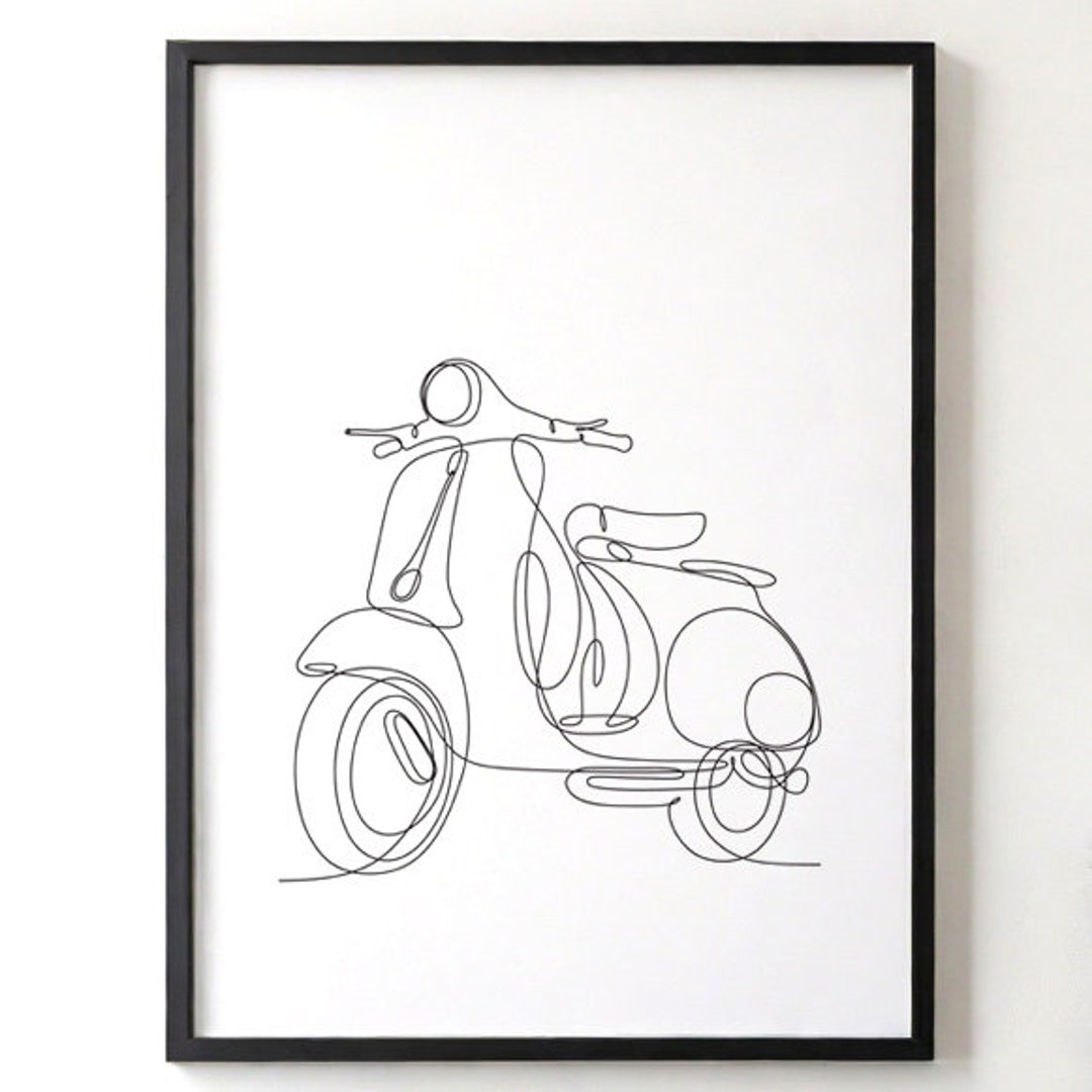 Vespa One Line Art, Classic, Vintage, Minimalist Art, Continuous Line ...