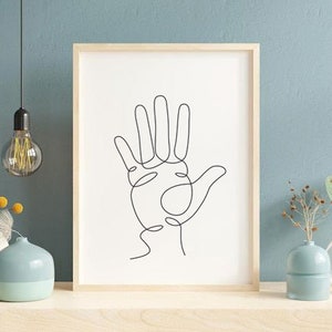 Open Hand Line Art, Paper Hand, Five Fingers, Minimalist, Continuous ...