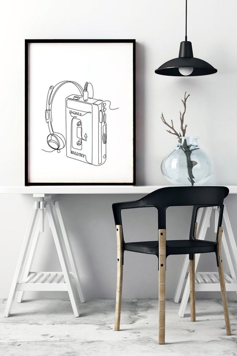 Walkman Old School Line Art, Cassette Player, 1980's, Minimalist Art ...