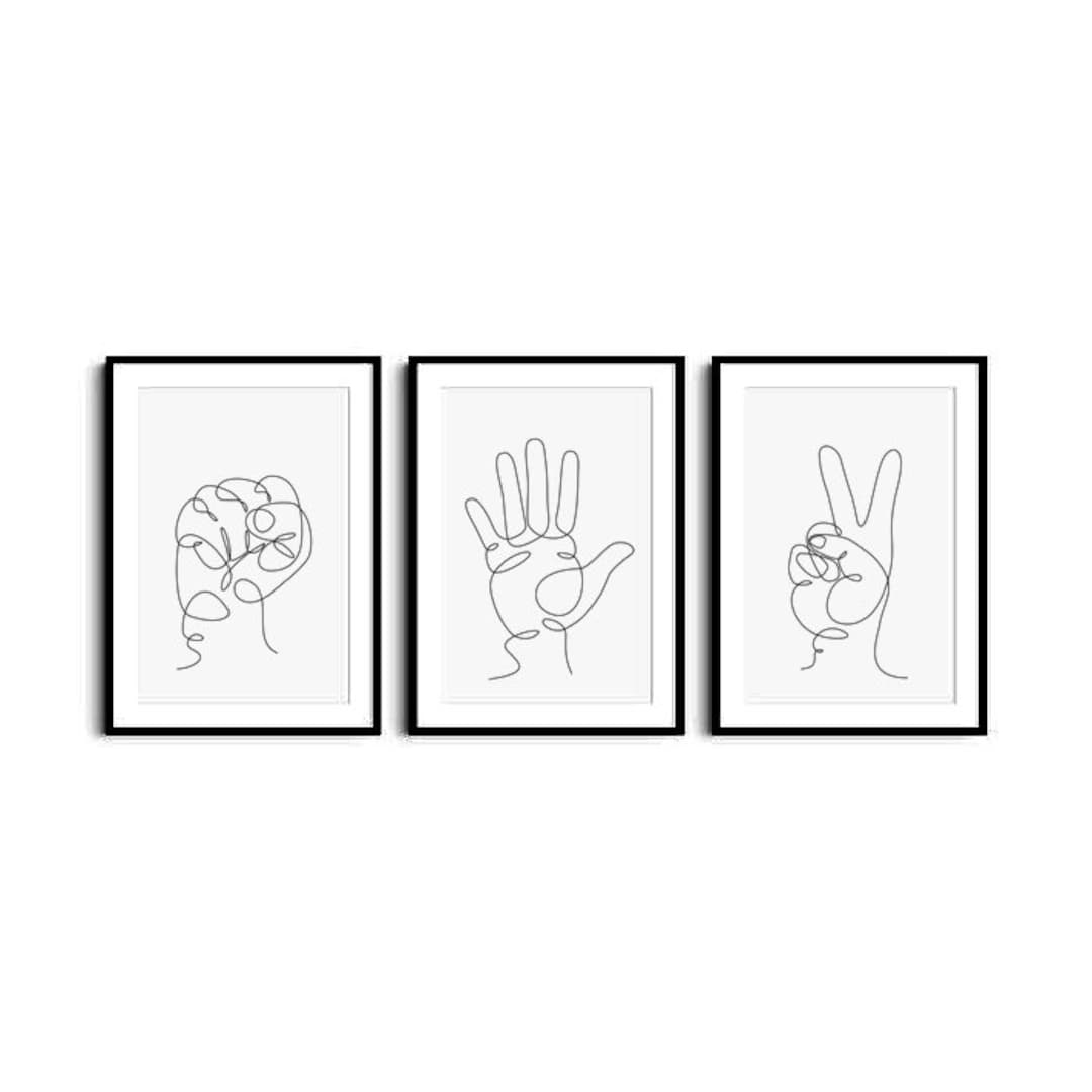 Set of 3, Rock Paper Scissors Line Art, Minimalist, Continuous Line ...