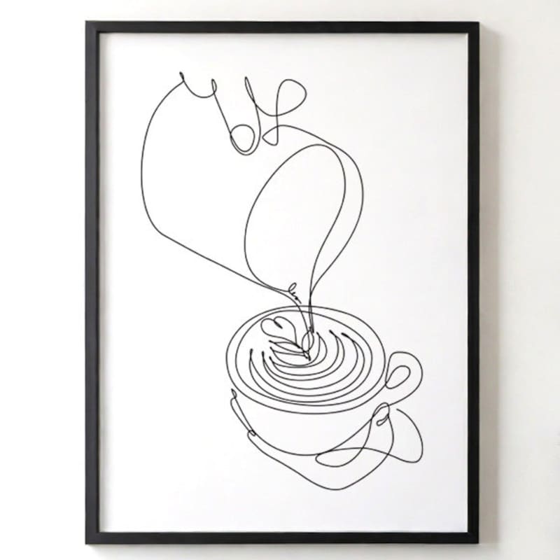 Coffee Line Art With Heart - Etsy