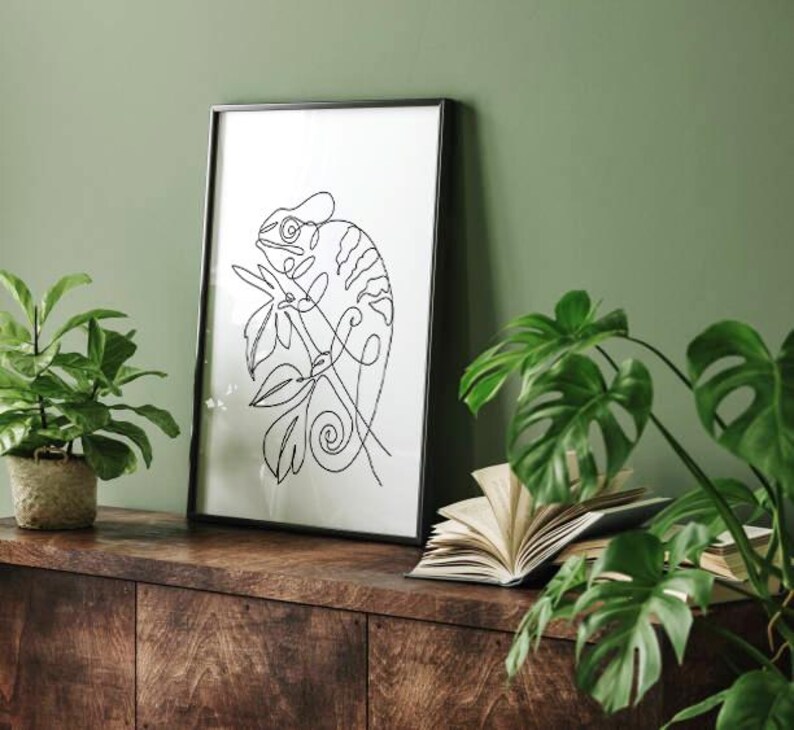Chameleon One Line Art, Lizard, Exotic, Minimalist Art, Continuous Line ...