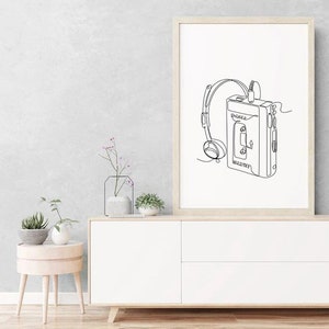 Walkman Old School Line Art, Cassette Player, 1980's, Minimalist Art ...