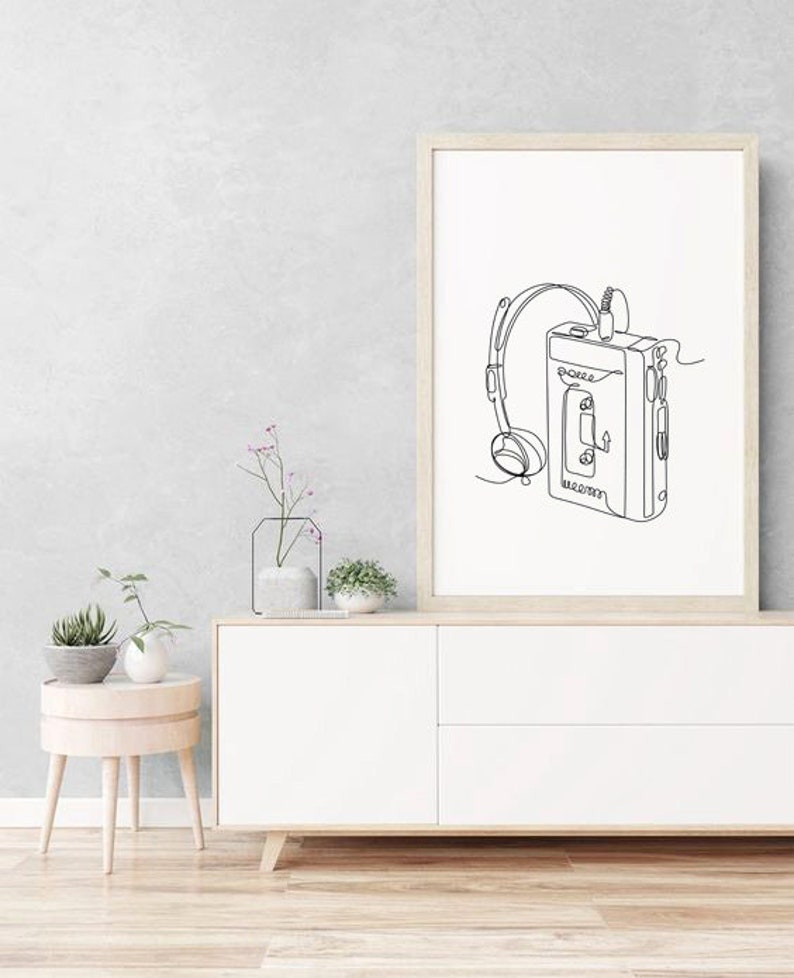 Walkman Old School Line Art, Cassette Player, 1980's, Minimalist Art ...