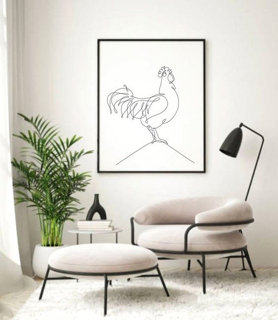 Rooster Crowing Line Drawing, Abstract Wall Decor, Single Line Drawing ...
