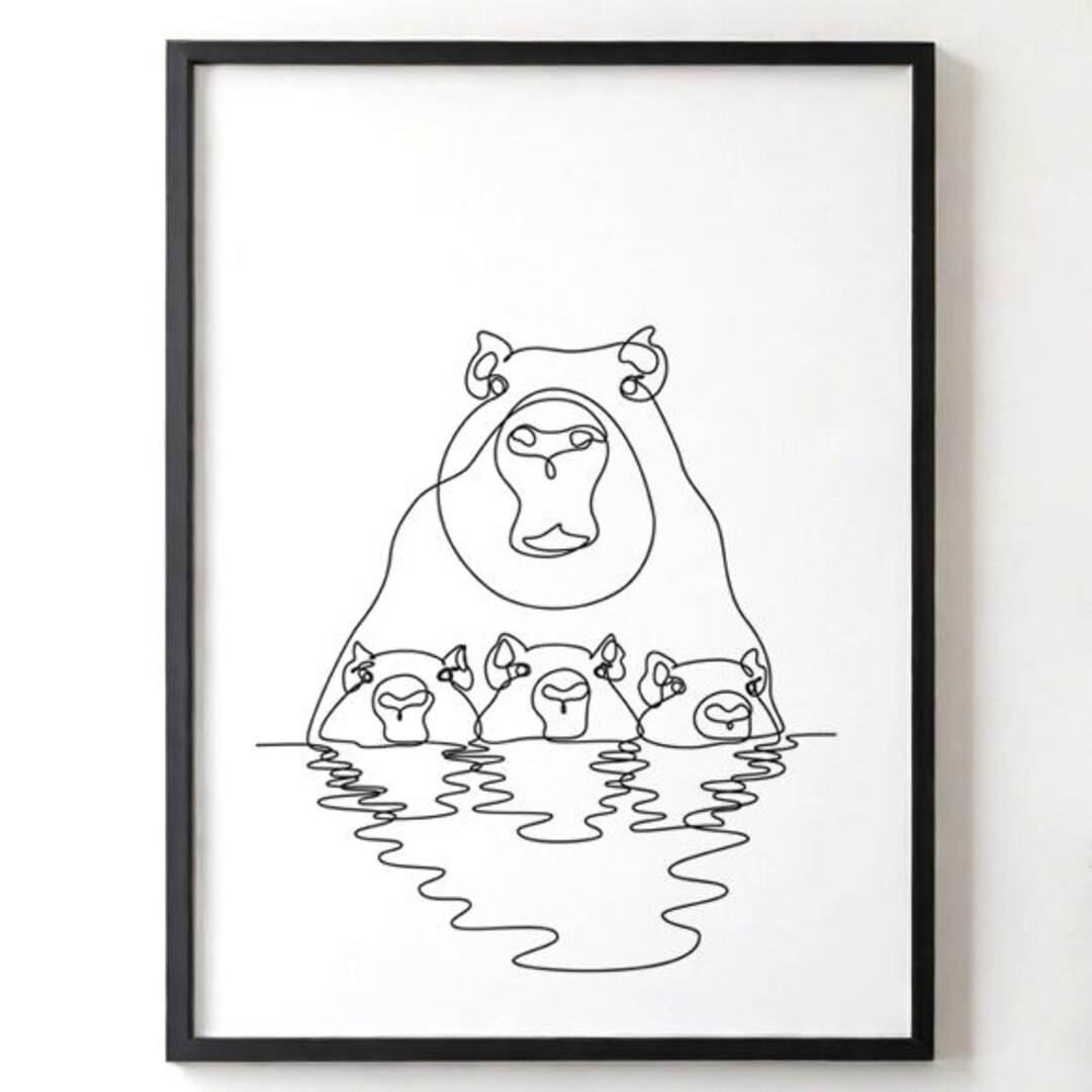 One Line Capybara Family Art | Minimal Warm Wall Decor - Etsy