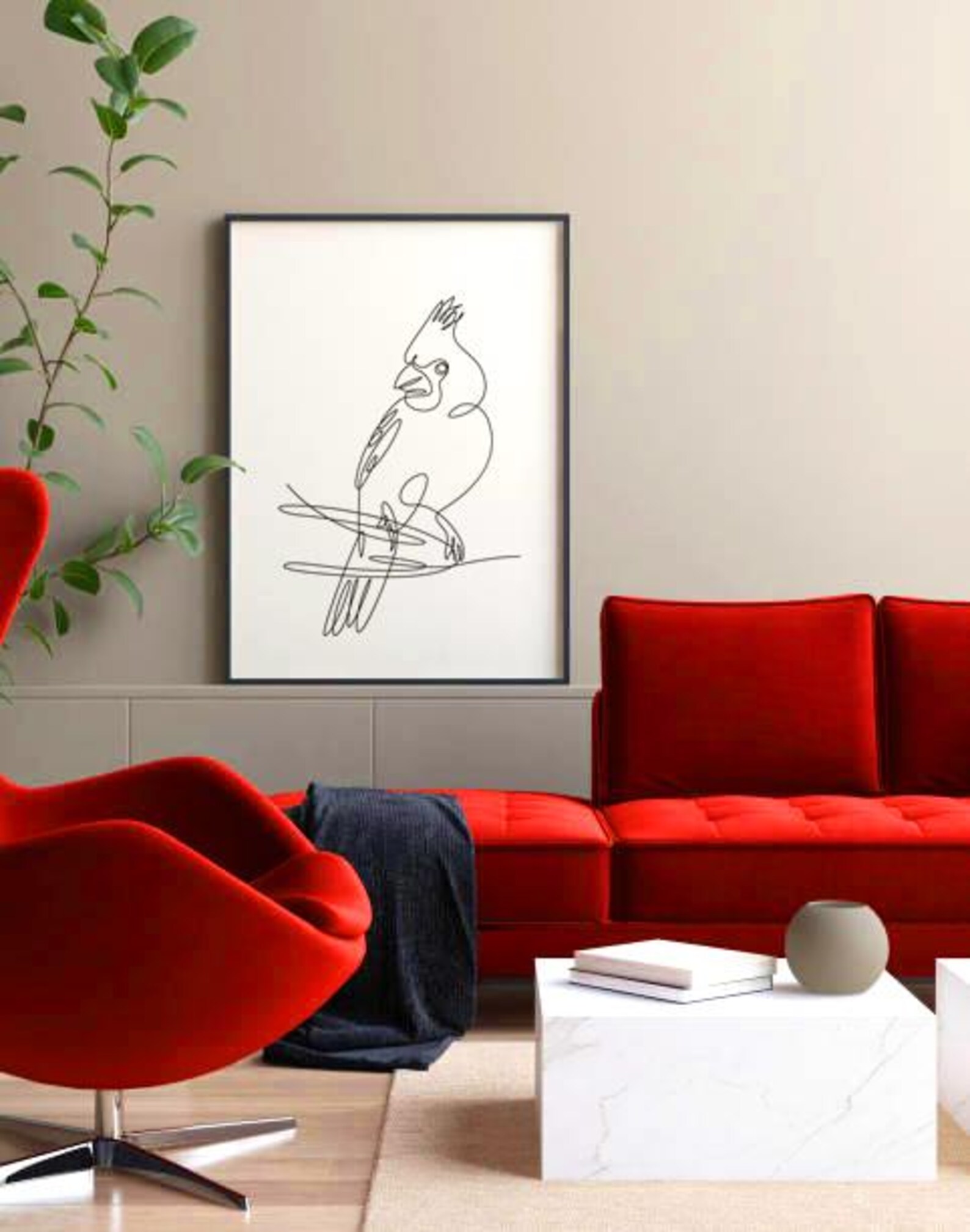 Red Cardinal Bird One Line Art, Angry, Minimalist Art, Continuous Line ...