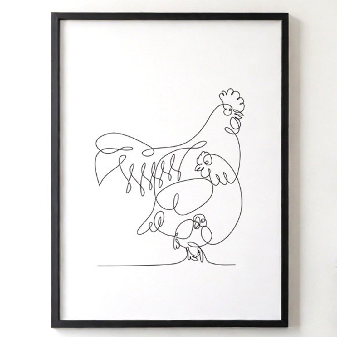 Chicken Family Line Art, Cock, Hen, Chick, Love, Minimalist, Continuous ...