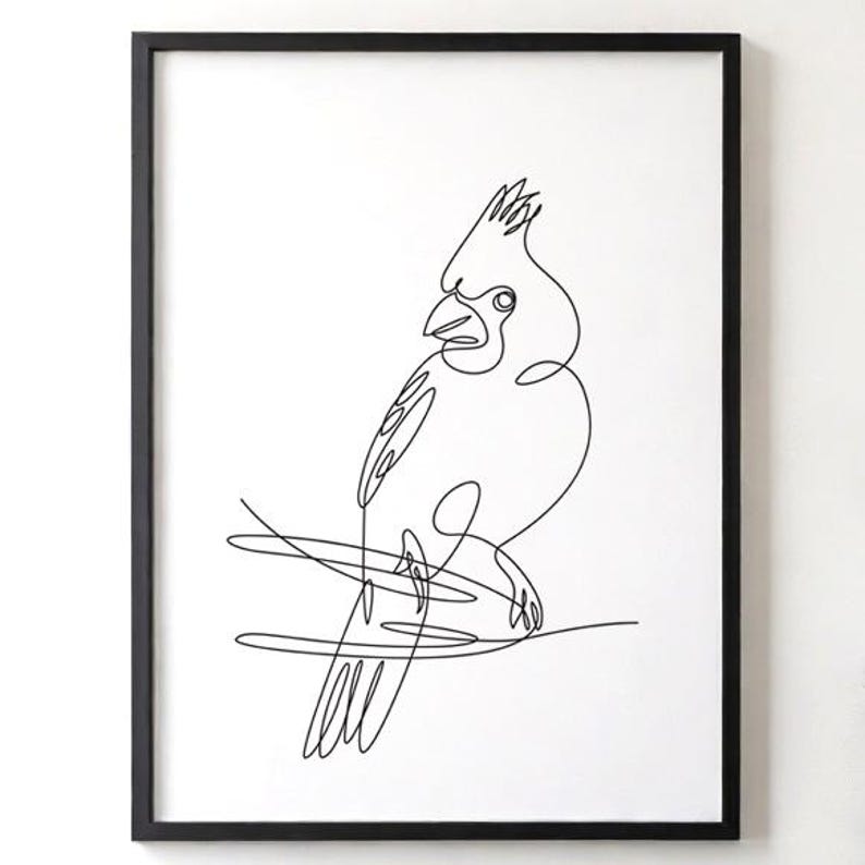 Red Cardinal Bird One Line Art, Angry, Minimalist Art, Continuous Line ...