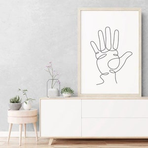 Open Hand Line Art, Paper Hand, Five Fingers, Minimalist, Continuous ...