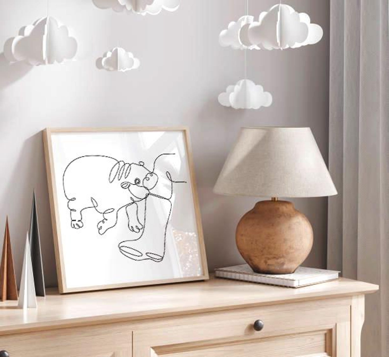 Moo Deng, Pygmy, Hippopotamus, Bite, One Line Art, Minimalist ...