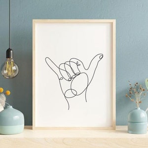 Shaka Hand Sign Line Art, Hang Loose, Surf Culture, Hand Gesture ...