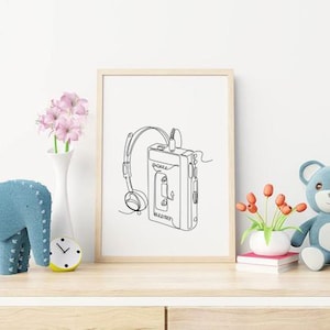 Walkman Old School Line Art, Cassette Player, 1980's, Minimalist Art ...