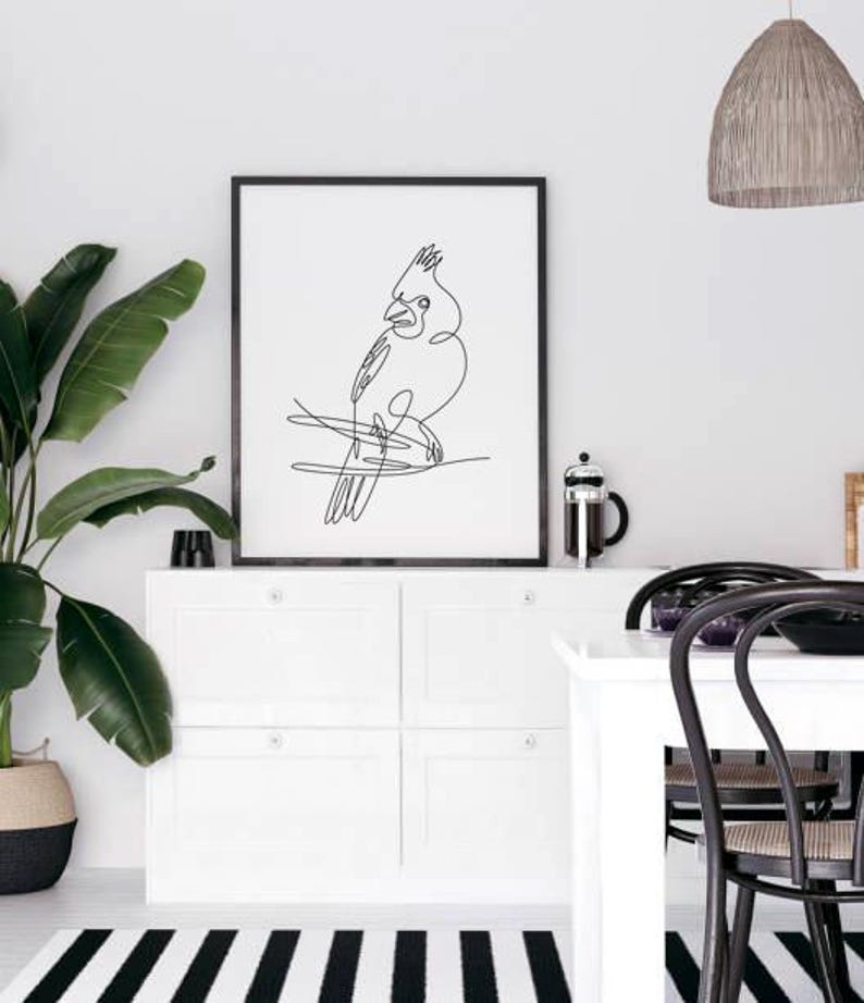 Red Cardinal Bird One Line Art, Angry, Minimalist Art, Continuous Line ...