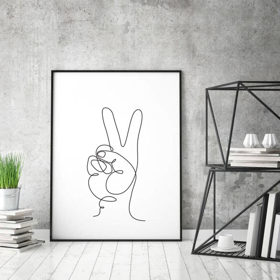 Victory Hand Sign Line Art, Peace Hand Sign, Fight, Fighto, Minimalist ...