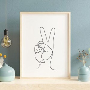 Victory Hand Sign Line Art, Peace Hand Sign, Fight, Fighto, Minimalist ...