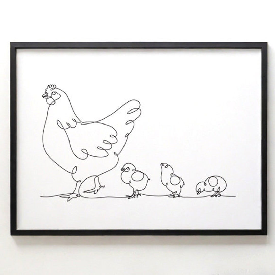 Hen & Chicks Walking One Line Art, Chicken, Family, Chicks, Mother ...