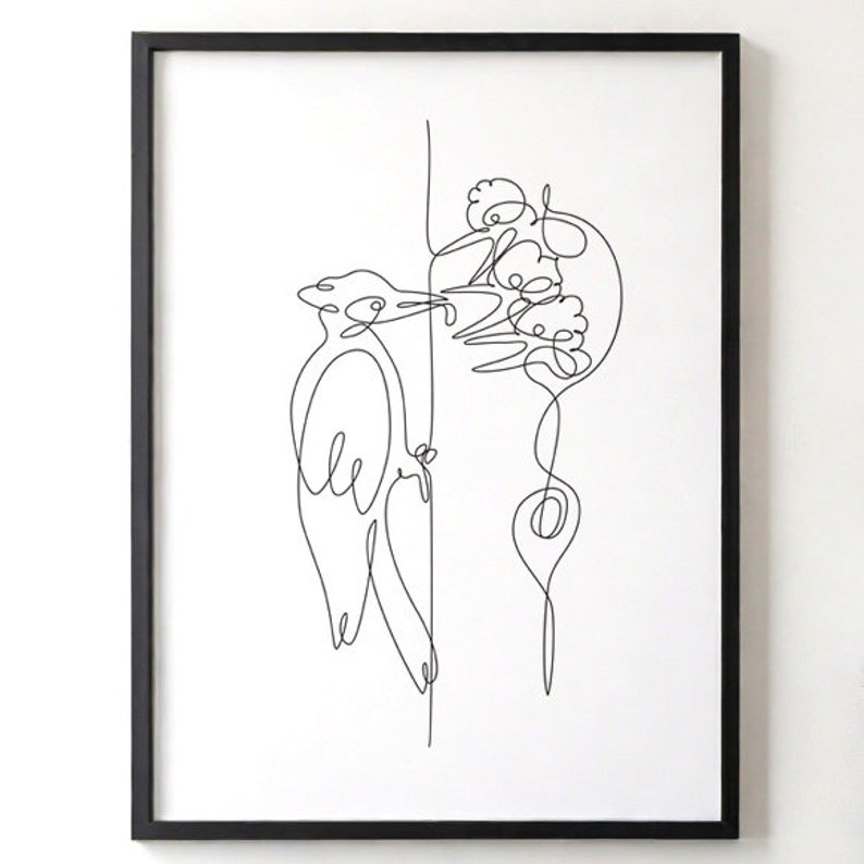 Woodpecker Family One Line Art Print: Minimalist Bird Drawing (digital ...