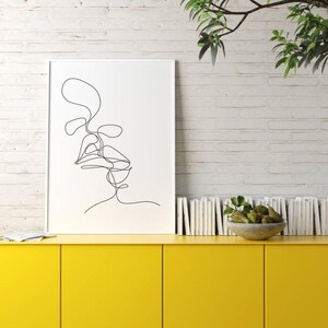 Abstract Couple Kissing One Line Art Print: Minimalist Home Decor ...