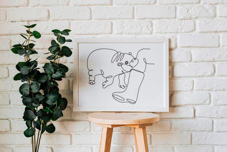 Moo Deng, Pygmy, Hippopotamus, Bite, One Line Art, Minimalist ...