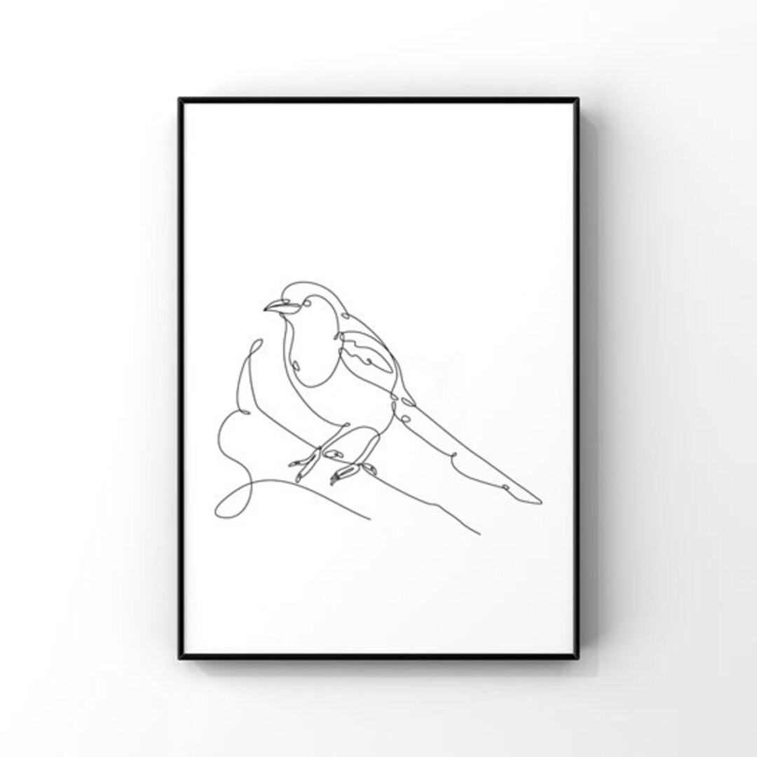 Magpie Bird Line Drawing, Abstract Wall Decor, Single Line Drawing ...