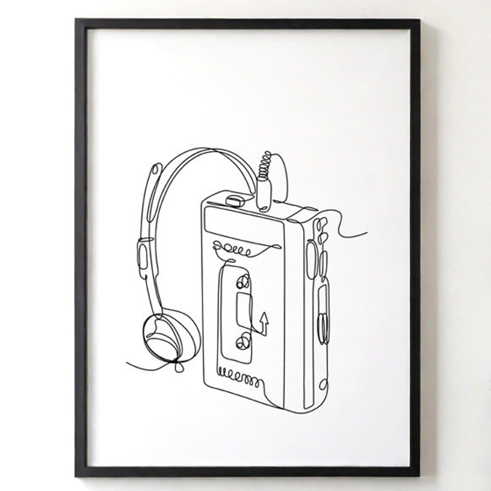 Walkman Old School Line Art, Cassette Player, 1980's, Minimalist Art ...