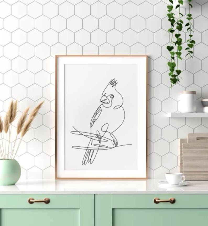 Red Cardinal Bird One Line Art, Angry, Minimalist Art, Continuous Line ...