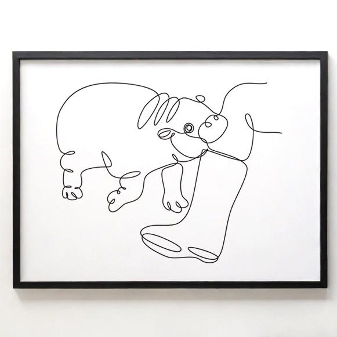 Moo Deng, Pygmy, Hippopotamus, Bite, One Line Art, Minimalist ...