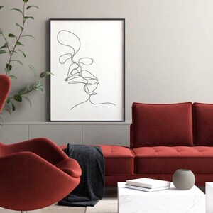 Abstract Couple Kissing One Line Art Print: Minimalist Home Decor ...