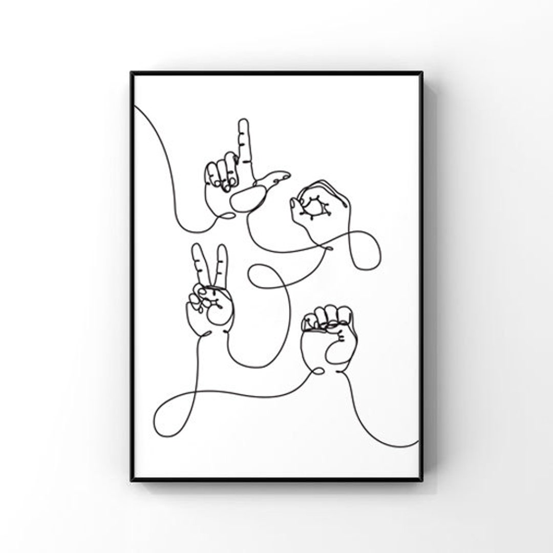 ASL Love Hand Sign Line Art, Continuous Line Drawing, Printable Wall ...