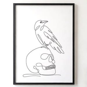 Skull and Crow One Line Art, Halloween, Minimalist Art, Continuous Line ...