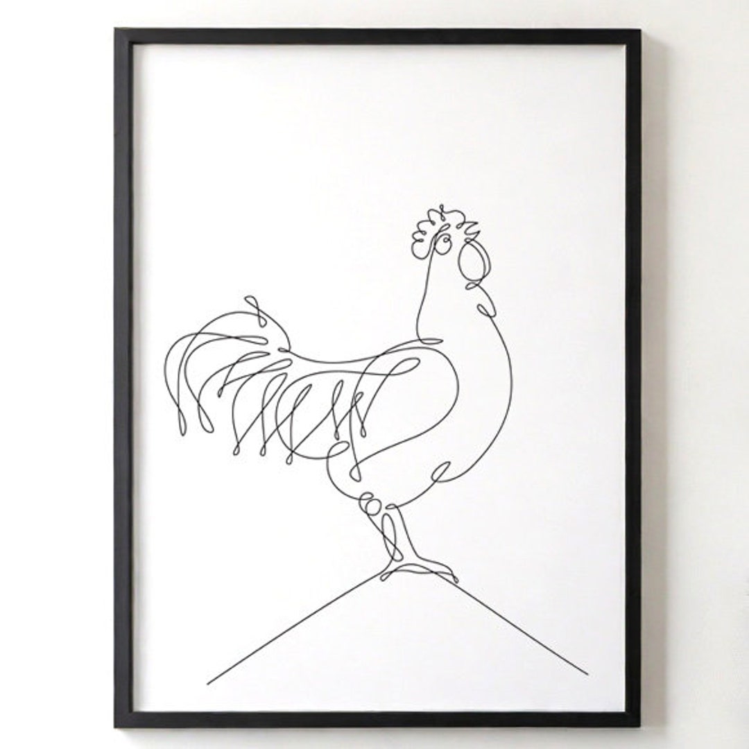 Rooster Crowing Line Drawing, Abstract Wall Decor, Single Line Drawing ...