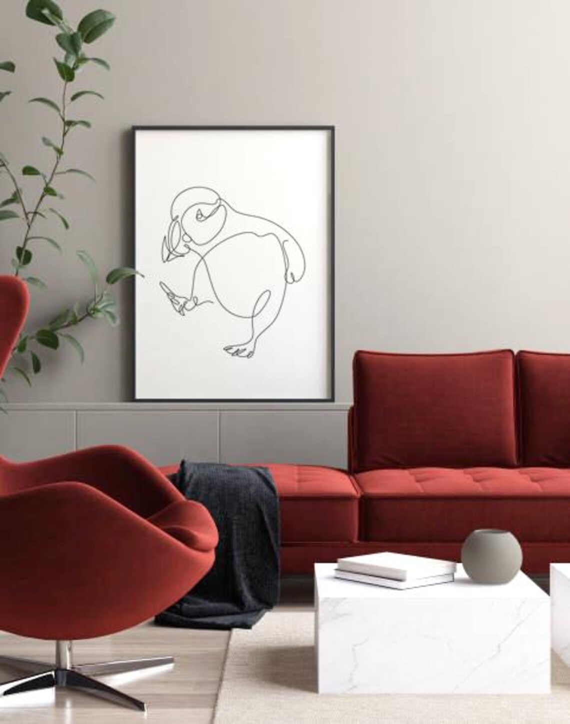 Puffin One Line Art Print: Minimalist Home Decor (digital Download) - Etsy