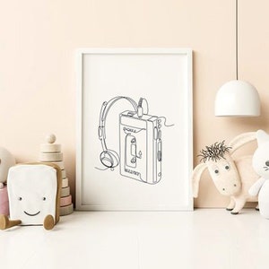 Walkman Old School Line Art, Cassette Player, 1980's, Minimalist Art ...