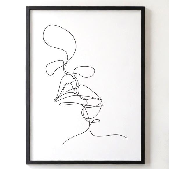 Abstract Couple Kissing One Line Art Print: Minimalist Home Decor ...