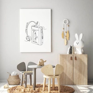 Walkman Old School Line Art, Cassette Player, 1980's, Minimalist Art ...