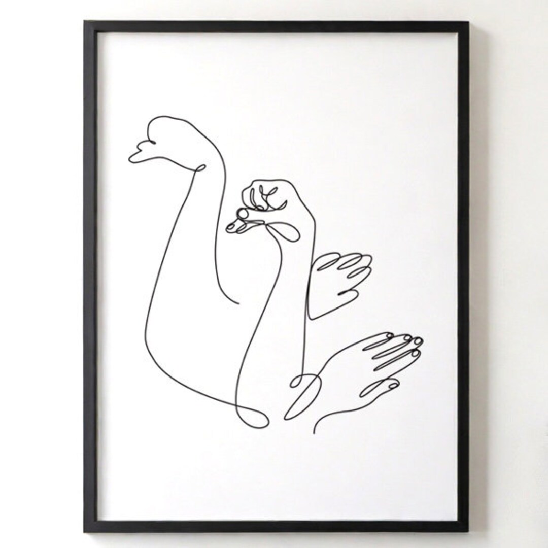 Abstract Hand Shadow Puppets One Line Art, Swan, Animals, Minimalist ...