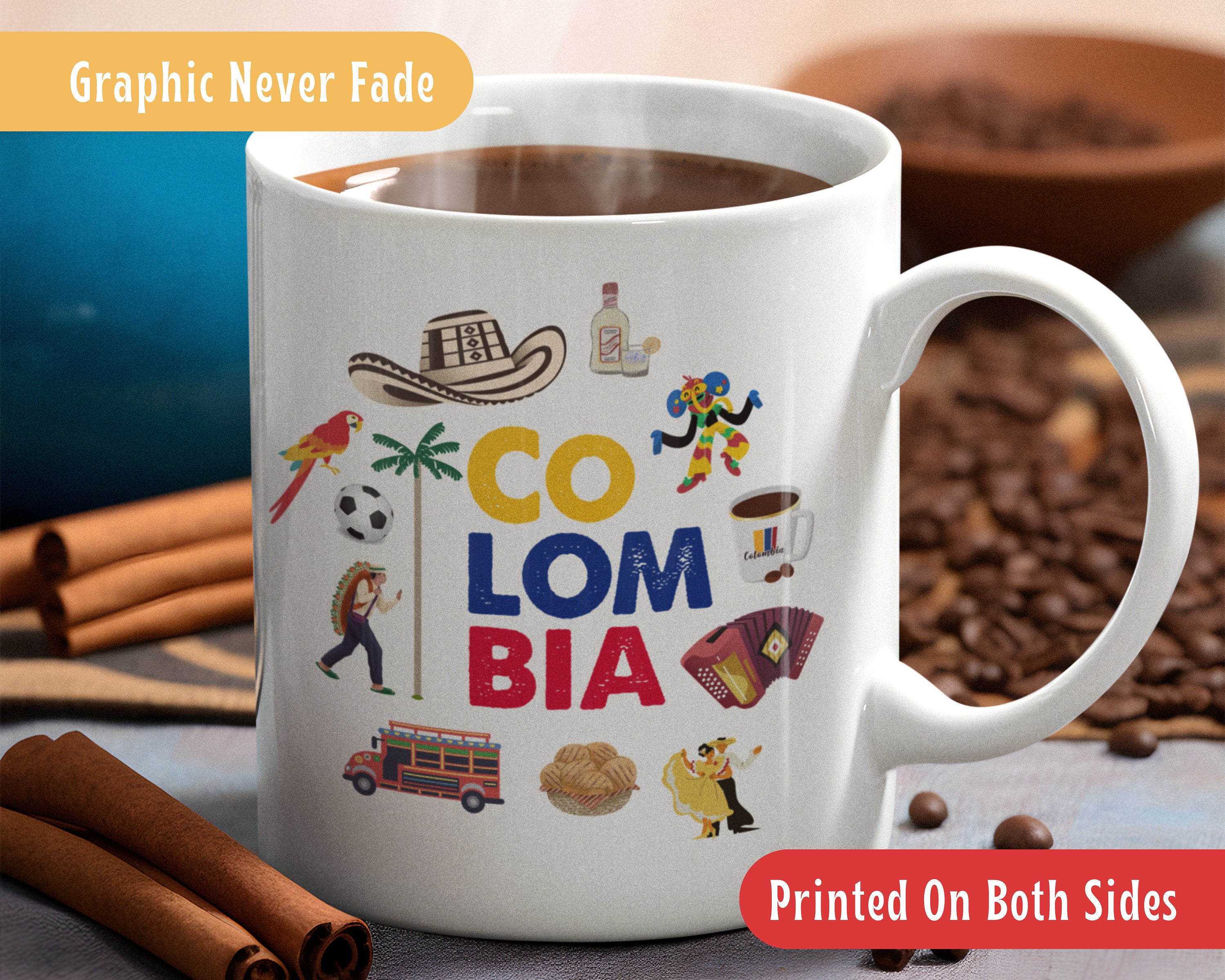 Colombian Traditions Mug, Colombian Designs Mug, Colombia Coffee Mug ...